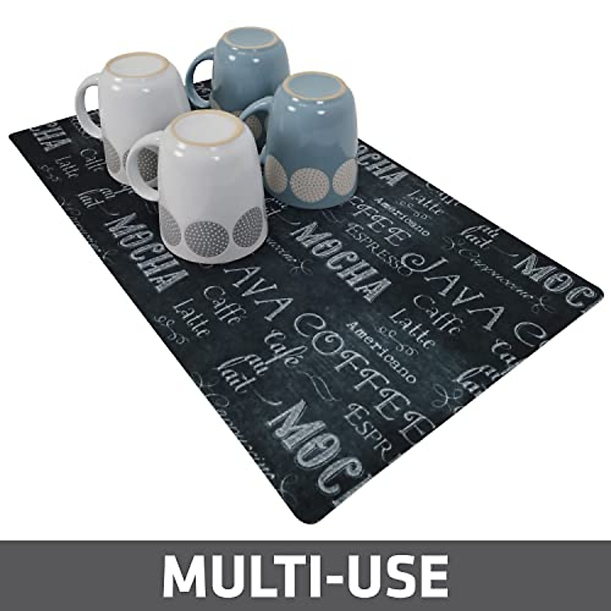 Drymate Coffee Maker Mat, (Coffee Station Bar Accessory) Protects Kitchen Countertops From Spills, Stains & Scratches, Absorbent, Waterproof, Washable (USA Made) (12” x 20”) (Java Chalkboard)
