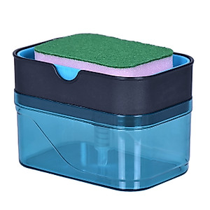 KBS Liquid Soap Dispenser for Kitchen Sink, Dish Foam Pump with Sponge Holder, Kitchen Dishwashing Accessories Countertop (Blue)