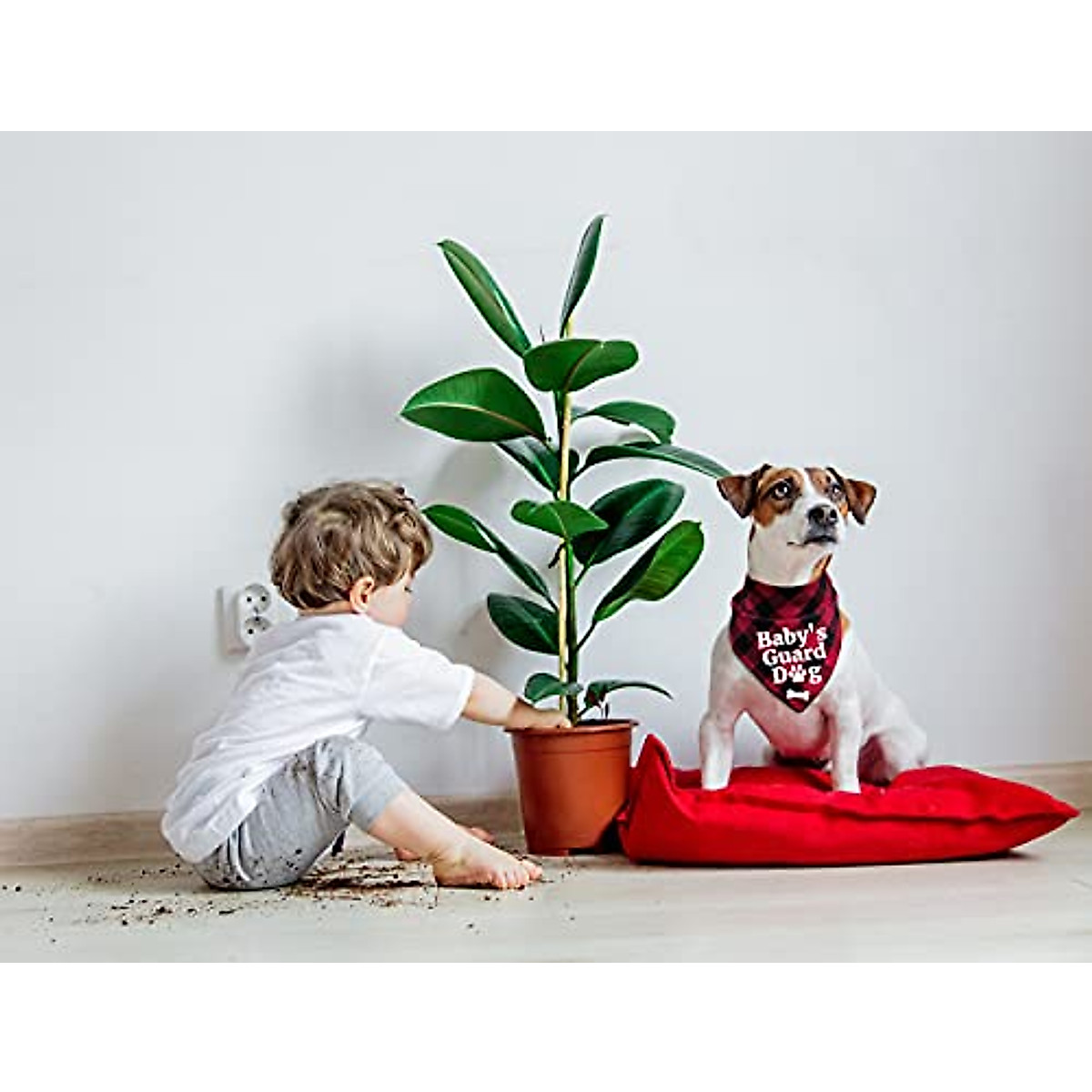 YHTWIN Funny Cute Red Plaid Cotton Triangle Pet Dog Bandanas, Baby's Guard Security Dog Scarf Accessories Props Decorations, Dog Birthday Party Photograph Props for Pet Lovers Owner Gift