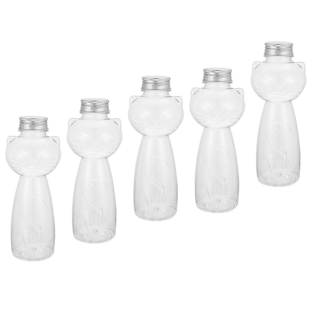 DOITOOL Reusable Bottles 5Pcs Clear Juice Bottles with Caps Cat Shaped Reusable Water Bottle Tea Container Empty Plastic Bottles for Juicing Smoothie Drinking and Other Beverages Smoothie Bottle