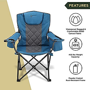 ARROWHEAD OUTDOOR Portable Folding Camping Quad Chair w/ 6-Can Cooler, Cup & Wine Glass Holders, Heavy-Duty Carrying Bag, Padded Armrests, Headrest & Seat, Supports up to 450lbs, USA-Based Support