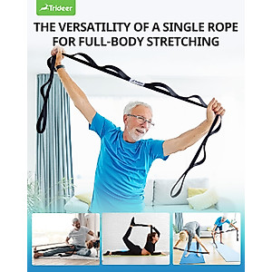 Trideer Stretching Strap Yoga Strap Physical Therapy for Home Workout, Exercise, Pilates and Gymnastics, 10 Loops Non-Elastic Stretch Bands with Aesthetic Packaging for Women & Men (Black)