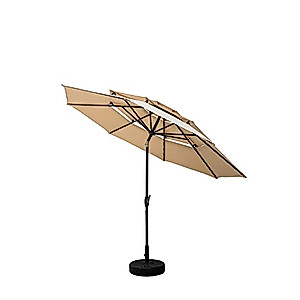 PUPZO 10FT 3 Tiers Sunbrella Patio Solar 32 LED Lighted Umbrella Outdoor with 8 Ribs (KHAKI)