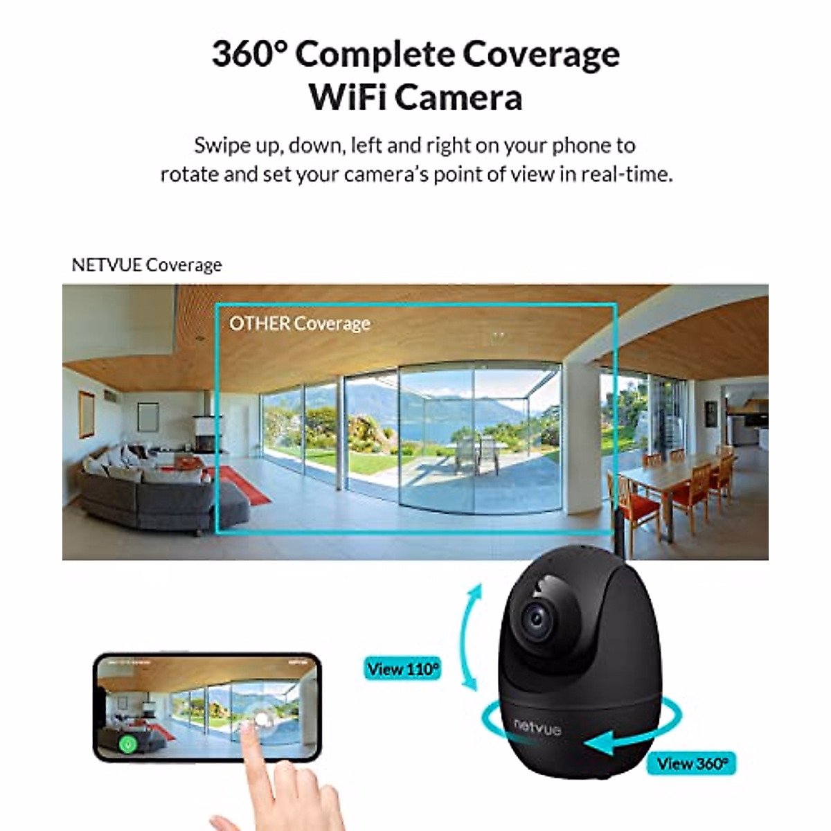 NETVUE Indoor Camera, 1080P FHD 2.4GHz WiFi Pet Camera, Home Camera for Pet/Baby, Dog Camera 2-Way Audio, Indoor Security Camera Night Vision, AI Human Detection, Cloud Storage/TF Card, Black