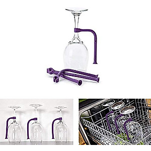 Stemware Saver,Silicone Wine Glass Holder,4 Flexible Dishwasher Attachments Set for Wine or Champagne Glasses (Purple), PIBM