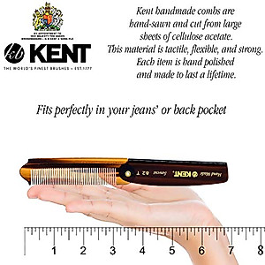 Kent 82T 4" Handmade Folding Pocket Comb for Men, Fine Tooth Hair Comb Straightener for Everyday Grooming Styling Hair, Beard or Mustache, Use Dry or with Balms, Saw Cut Hand Polished, Made in England