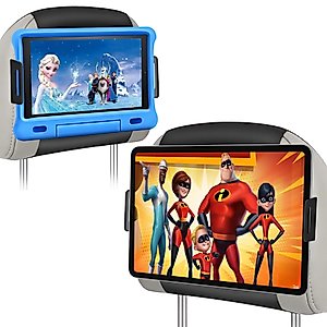 Abemala 2 Pack Car Headrest Tablet Holder, iPad Holder for Car Backseat, Anti-Slip Strap and Holding Board Fits All 4.7"-12.9" Device, Road Trip Essential for Kids, 360° Rotatable iPad Headrest Mount