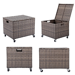 BIRDROCK HOME Rolling File Box - Storage Cabinet with Wheels - Weatherproof Rattan-Style Resin Deck Chest for Garden, Home and Office - Organize Cushions, Toys, and Accessories - Storage Box - Tan