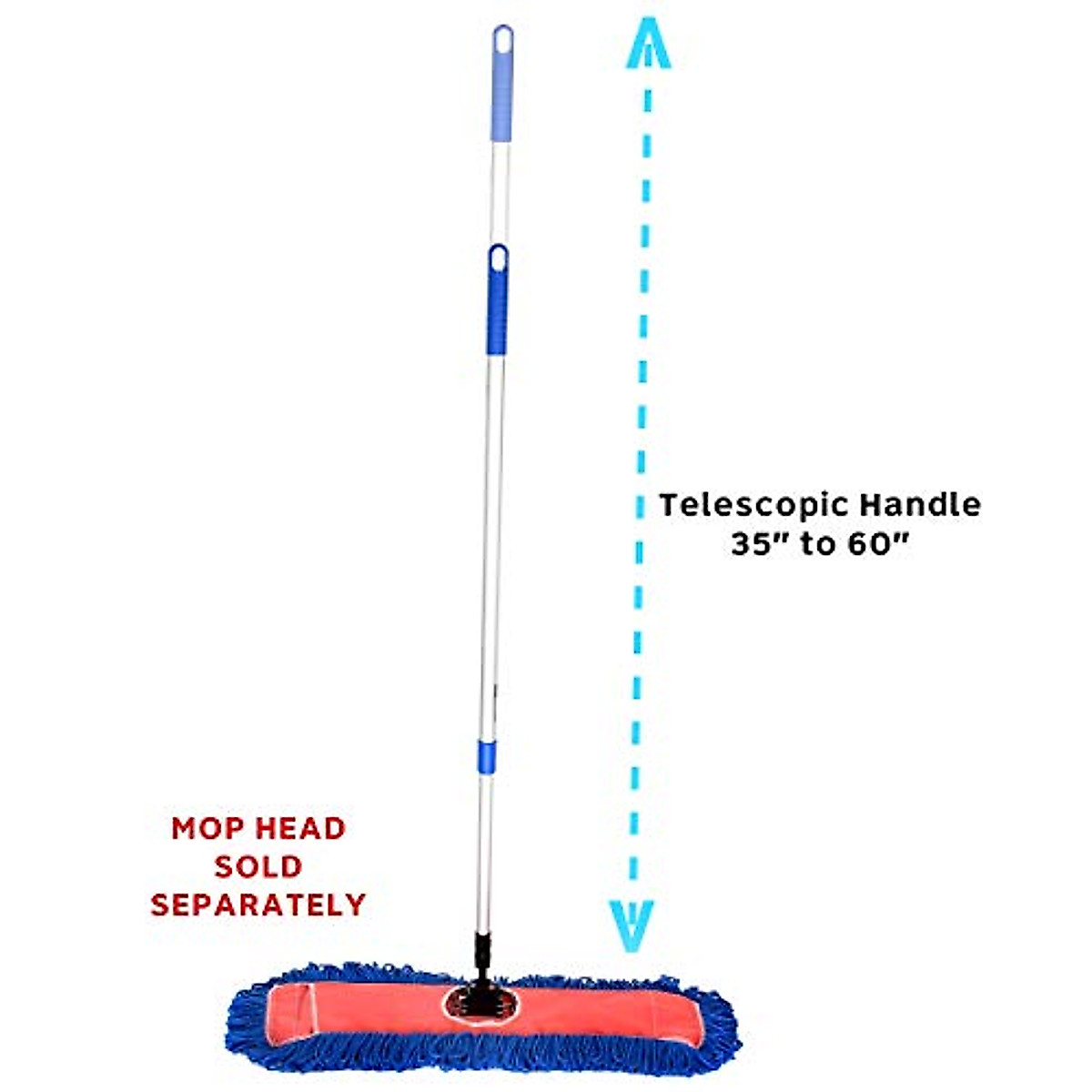 Alpine Industries Commercial Quick-Change Iron Mop Handle - Professional Mopping Tube w/Metal Gripper for Rags - Heavy Duty Stick & Mop Head Replacement Holder (Telescopic Mop)