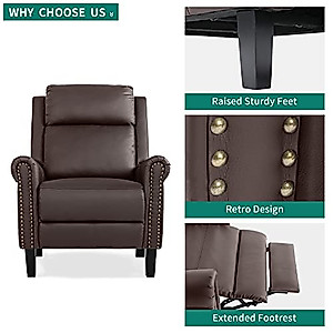 YITAHOME Leather Recliner Chair Set of 2, Push Back Recliner with Comfortable Arms and Back, Accent Chair Single Sofa Adjustable for Living Room, Home Theater Seating, Brown