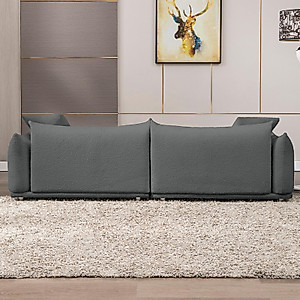 Mjkone Loveseat Sofa, Sofa Couch for Living Room, 86IN W 3-Seat Couch in Lambswool Cushioned, Modern Upholstered Space-Saving Love-Seat Couch, Small Space Couches with Free Throw Pillow - Dark Grey