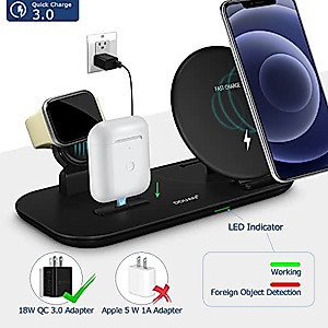 DDUAN Wireless Charger, 3 in 1 Qi Fast Charging Station Dock Compatible for Apple Watch, AirPods Pro/1/2, Charging Stand for iPhone 14/13/12/11/Pro/Max/XR/XS/XS Max/X/8/Samsung(18W Adapter Included)