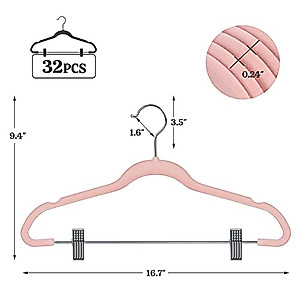 HOUÍSM Premium Velvet Pants Hangers, 16.7inch Slim Skirt Hangers with Adjustable Clips - Heavy-Duty, Non-Slip, Ultra Thin, Space Saving Flocked Hangers for Coat, Suits, Dress & Shirt (Cloud Pink)