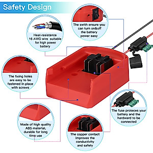 biuonga Power Wheel Adapter for Milwaukee 18V Battery, Milwaukee power adapter Conversion Kit with Switch, Fuse & Wire Terminals Switch Fuse Holder 16AWG Wire Kit with 30Amp Fuses, Red