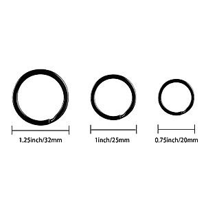 Round Flat Key Rings Key Chain Small Metal Split Ring for Home Car Keys Organization, 30 Pieces (Black, 3/4 Inch, 1 Inch and 1.25 Inch)