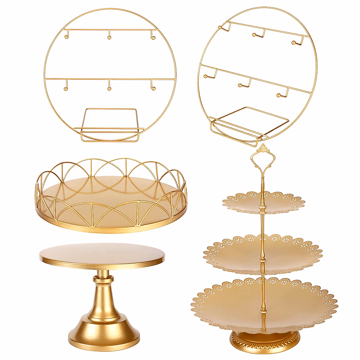 FESTLOVE Set of 5 Cake Stands Donuts Holder, Gold Metal Cake Dessert Display Stand Cupcake Pedestal Table Decoration Serving Platter for Baby Shower Wedding Birthday Parties Celebration