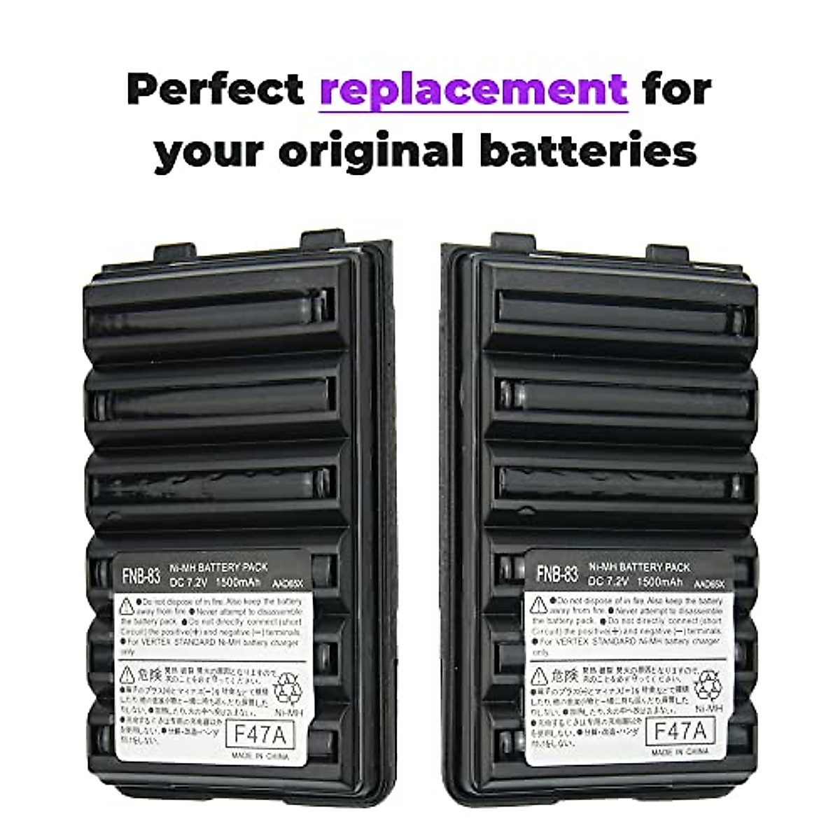 Vineyuan 7.2V 1500mAh FNB-V83 Replacement Battery for Yaesu Vertex VX-410 VX-420 VX-417 VX-160 VX-168 VX-428 VX-429 VX-250 FT-60R FT-250R Two Way Radio Battery