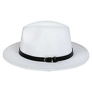 DT DANTIYA Women's Classic Wide Brim Fedora Belt Buckle Fedora Hat Floppy Panama Hat White