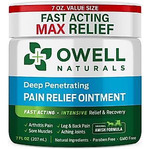 OWELL NATURALS Pain Relief Ointment - 7 oz - Maximum Strength All Natural Discomfort Reliever for Joint, Muscle, Knee, Back, Neuropathy - 5 Powerful Ingredients