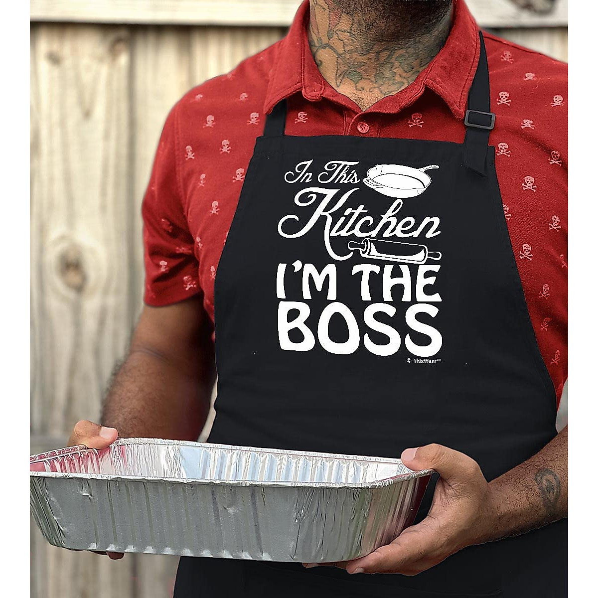 In This Kitchen I'm The Boss Funny Apron for Kitchen Two Pocket Apron Black [PPP]