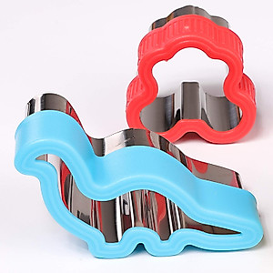 Stainless Steel Sandwiches Cutter set, Dinosaur & Heart & Star Shapes Sandwiches Cutter Cookie Cutter -Food Grade Cookie Cutter Mold for Kids (Big+Medium, 8pack)