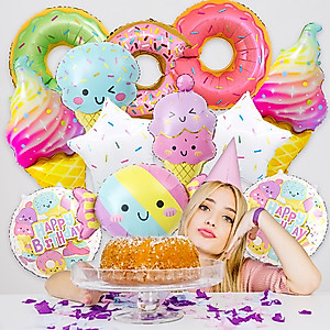 Ice Cream Balloons,12 PCS Large donut Candy Ice Cream Theme Balloons, Ice Cream Party Decorations, Foil Mylar Balloons for Ice Cream Summerr Hawaii Birthday Baby Shower Party Supplies