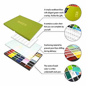 Kuretake GANSAI TAMBI Watercolor Paint Set, 48 Colors, Professional-quality for artists and crafters, for kids, adult, Made in Japan