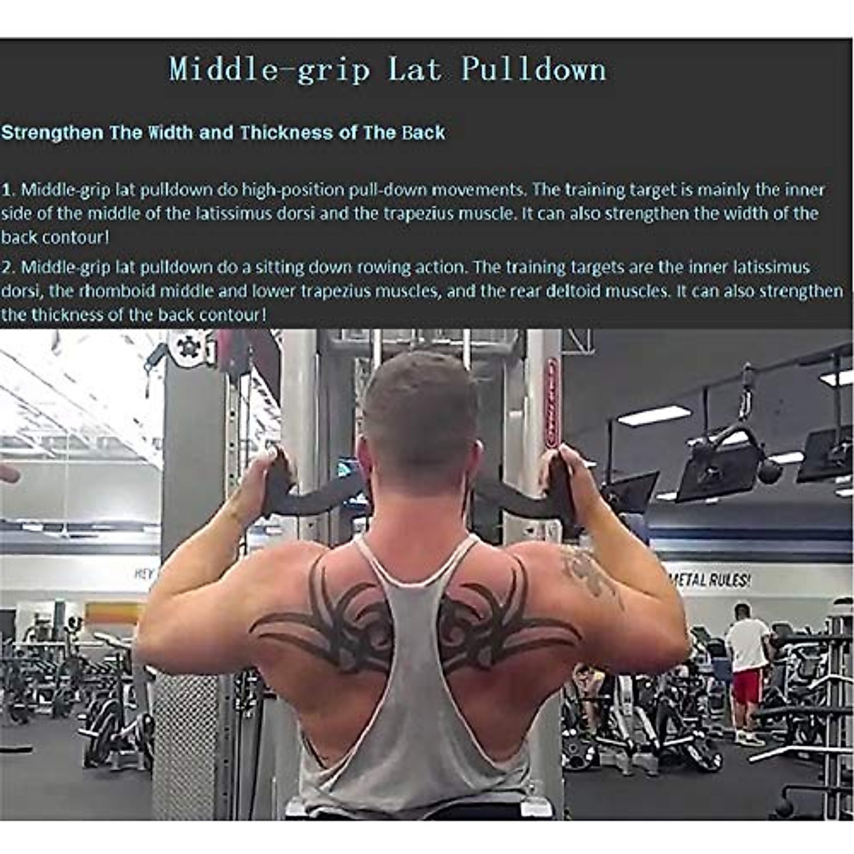 Home Gym Fitness Rowing T-bar V-bar Pulley Cable Machine Attachments, Bicep Curl Tricep LAT Pulldown Bar Back Strength Training Handle Grips LAT Pull Down Bar Press Down Exercises