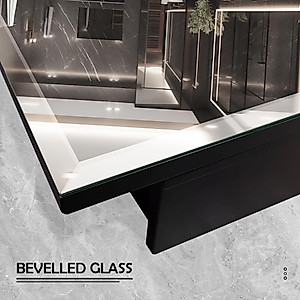 Janboe 16×26inch Medicine Cabinet,Mirror Cabinet with Beveled Mirror,Solf Close Hinge,Frameless,Detachable Side Plate for Recess Mount or Surface Mount,Black