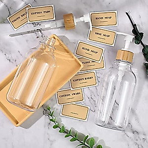 MIERTING Bathroom Accessories Set 5 Pcs, Bamboo Bathroom Accessory Sets Complete, Soap Dispenser and Toothbrush Holder Set, Qtip & Cotton Ball Holder, Boho Bathroom Decor, Housewarming Gift