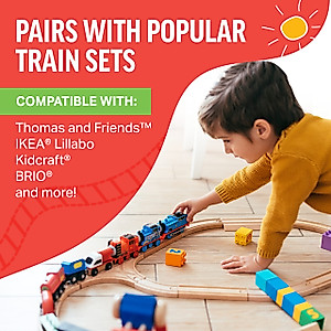 Tiny Conductors Wooden Train Set - 52-Piece Train Track Collection Compatible w/ Thomas The Train & Other Major Railroad Toy Brands, Wooden Toys for Girls & Boys