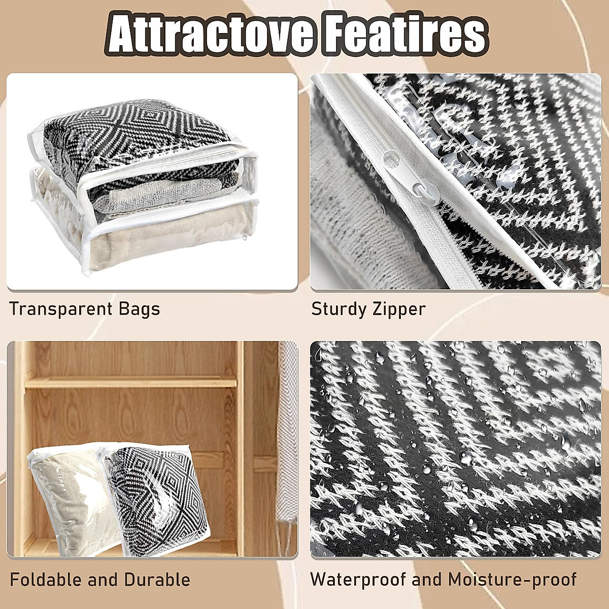 30Pcs Clear Vinyl Zippered Storage Bags，Blankets Storage Bags Plastic Storage Bags for Sweater Clothes Bed Sheet Organizer with Zipper for Closet Linen Sweater Bed Sheet Pillow，10.5 x 10.5 x 2.5 Inch