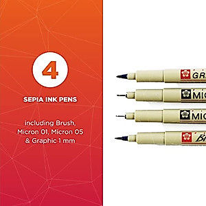 SAKURA Pigma Micron Fineliner Pens - Archival Sepia Ink Pens - Pens for Writing, Drawing, or Journaling - Assorted Point Sizes - 4 Pack