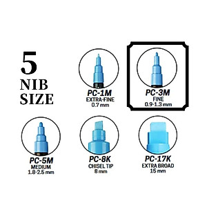 Posca Marker Acrylic Paint Pens Fine Point Tip width 0.9-1.3mm 24 colors PC-3M, For Rock Painting, Fabric, Glass Paint, Metal Paint Including Pens Tip Refill PCR-3