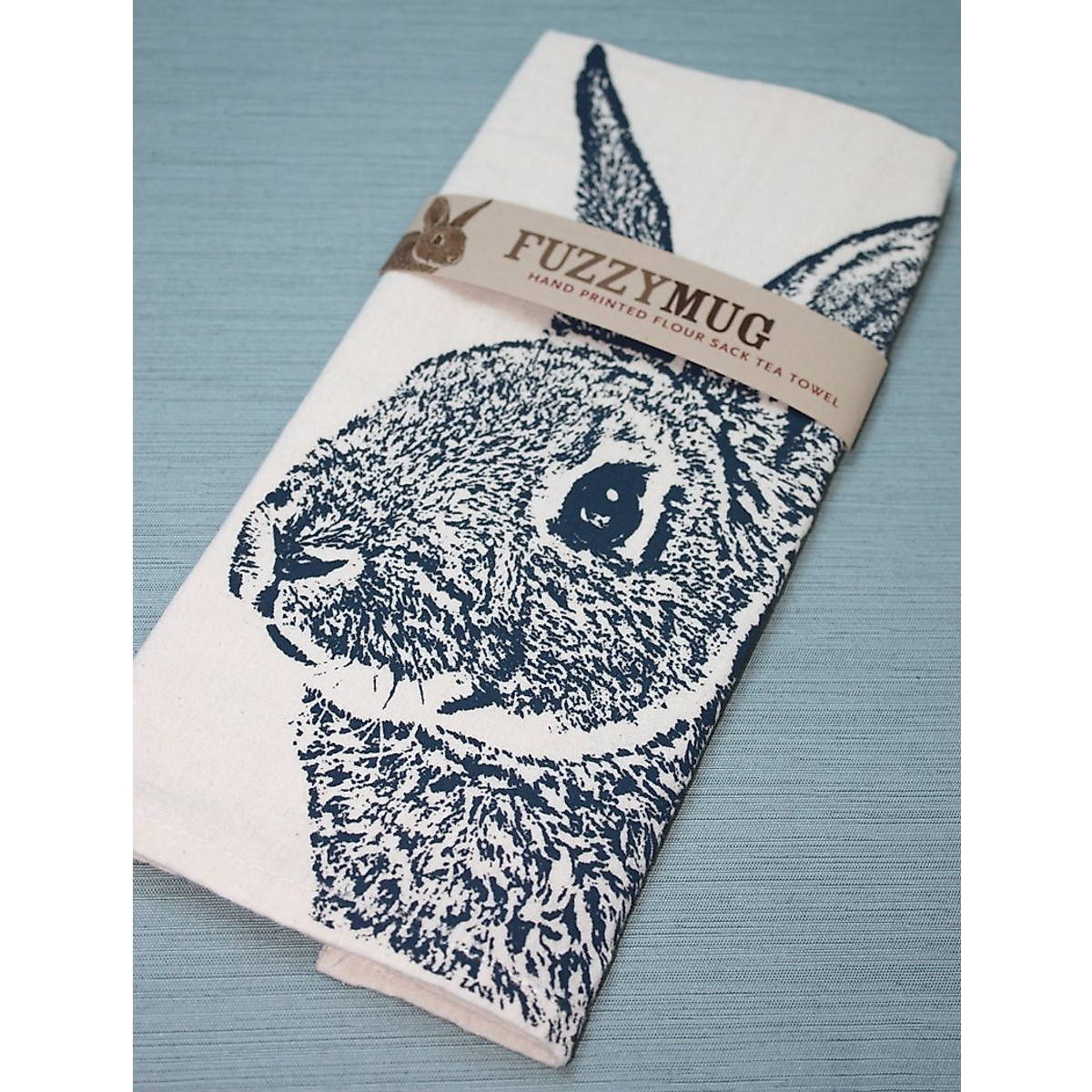 Bunny Tea Towel in Navy, Rabbit Tea Towel - Hand Printed Flour Sack Tea Towel, Kitchen Towel