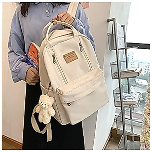CHERSE Cute Backpack with Bear Aesthetic Accessories Kawaii stuff Y2K Backpack Preppy Shoulder Bookbag (White)