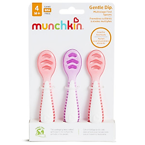 Munchkin® Gentle Dip™ Baby Spoons for Self Feeding and Baby Led Weaning, 3 Pack, Pink/Purple