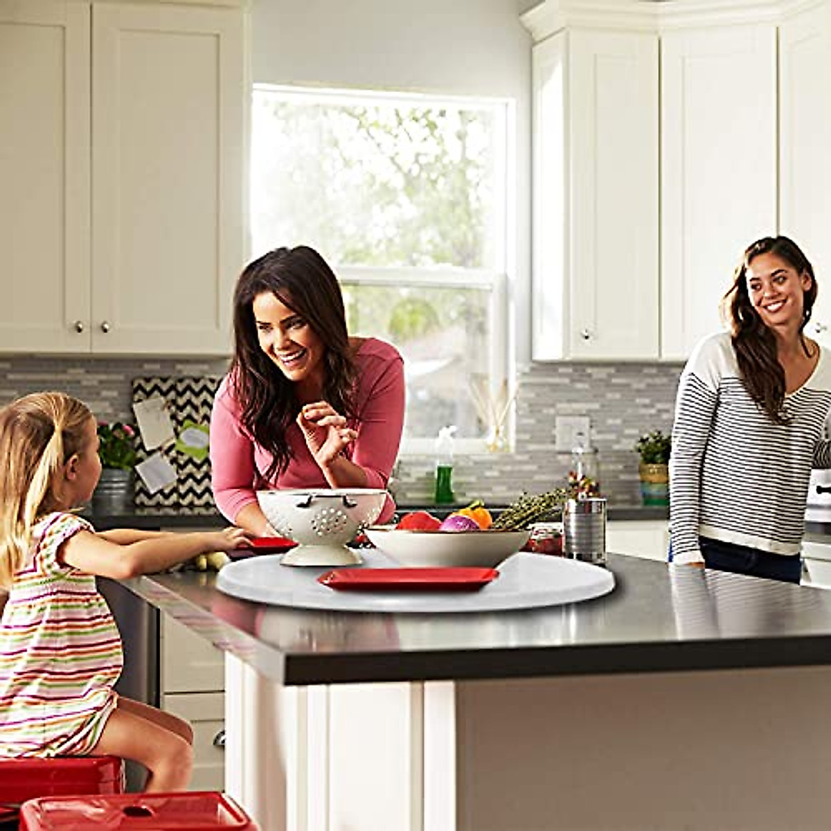 ActiveAnnie Large 30" Off White Faux Marble Swivel Lazy Susan Rotating Turntable Dining Tabletop – Great for The Kitchen Island, Family Style Dining, Games, Parties, and Wedding – Made in France