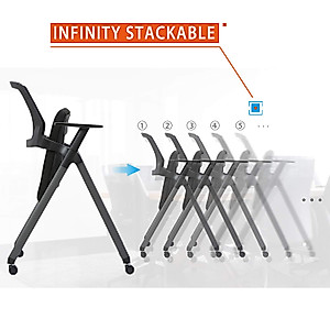 CLATINA Mesh Guest Reception Stack Chairs with Caster Wheels and Arms for Office School Church Conference Waiting Room Black