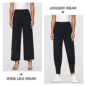 THE GYM PEOPLE Women’s High Waist Loose Comfy Wide Leg Palazzo Yoga Pants Tummy Control Lounge Workout Joggers (Medium, Black)