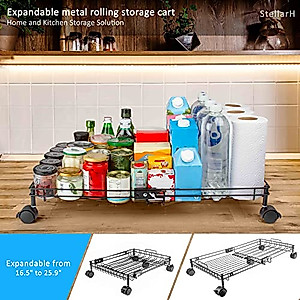 Expandable Rolling Basket Under Bed Storage Container with Wheels - Rolling Metal Storage Basket for Kitchen, Pantry, Garage Storage Organization Small Storage Bin Expandable (2 sizes) to 26 Inches