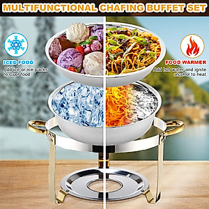 6 Pcs Chafing Dish Buffet Set with 6 Tongs, Stainless Steel Food Warmer Set, 3.7 Qt Round Buffet Server Catering Chafer Warmer with Lid for Birthday Wedding Parties, Catering, Banquets, Events