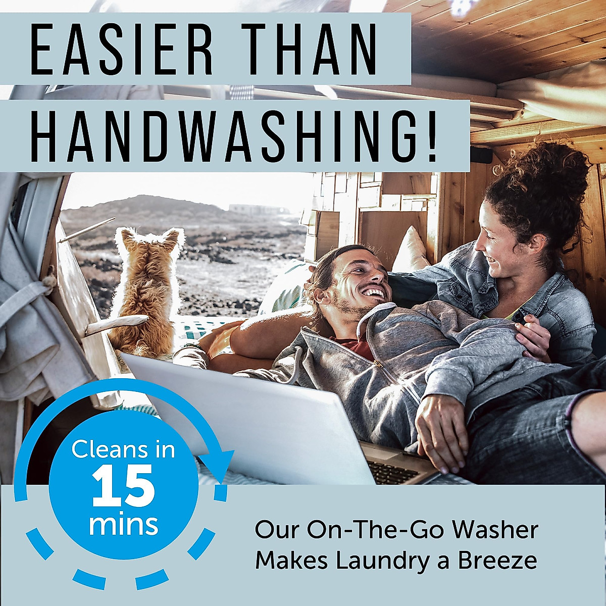 Portable Laundry Washing Machine - Great for Travel, Camping, and RVs - Mini Compact Washer for Delicate Fabrics and Small Loads - Includes Strainer and Handle (Blue)