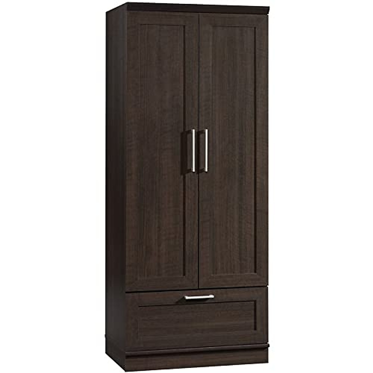 BOWERY HILL Metal Wardrobe Armoire with Garment Rod in Dakota Oak