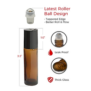 iPrimio Amber Brown Roller Bottles Set, 10 ml Roll On Stainless Steel Roller Balls for Essential Oils, Includes Droppers, Opener, and Labels for Essential Oils, Perfume, Refillable 6 Pack UV Amber