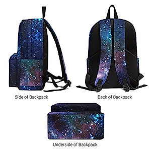 QSMX Outer Space Galaxy Stary School Backpack, Lightweight Kids Backpack Classic Bookbag Cool Daypack for Teen Boys Girls High School Student, 17 Inch
