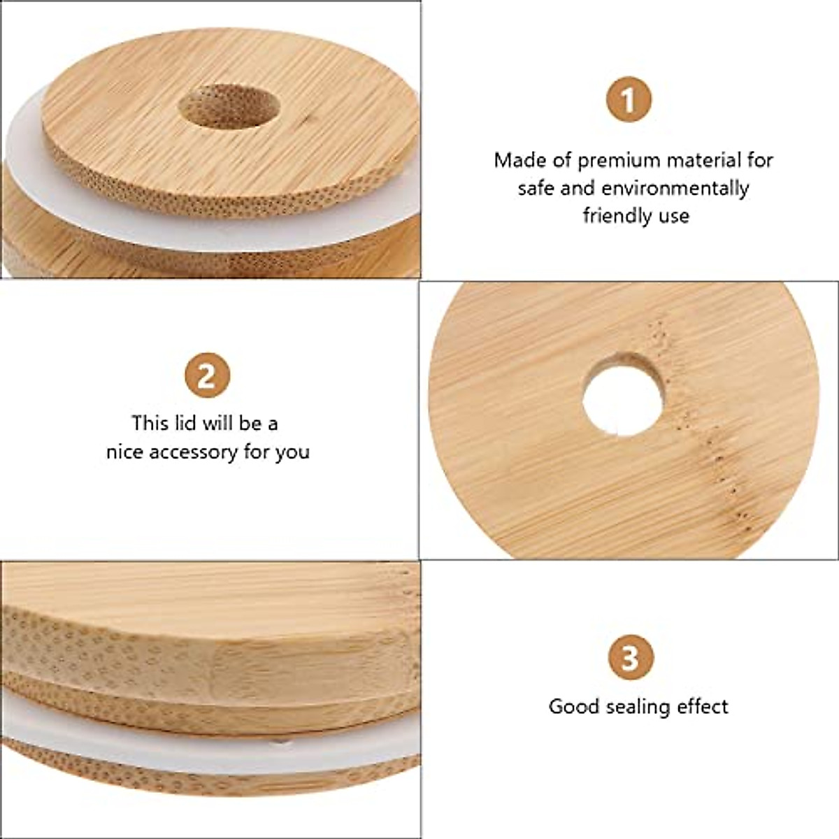DOITOOL 8Pcs Bamboo Jar Lids with Straw Hole, Reusable Bamboo Lids for Beer Can Glass, 70mm Bamboo Mason Jar Lids with Straw Hole for Wide Mouth Mason Jar (8pcs)