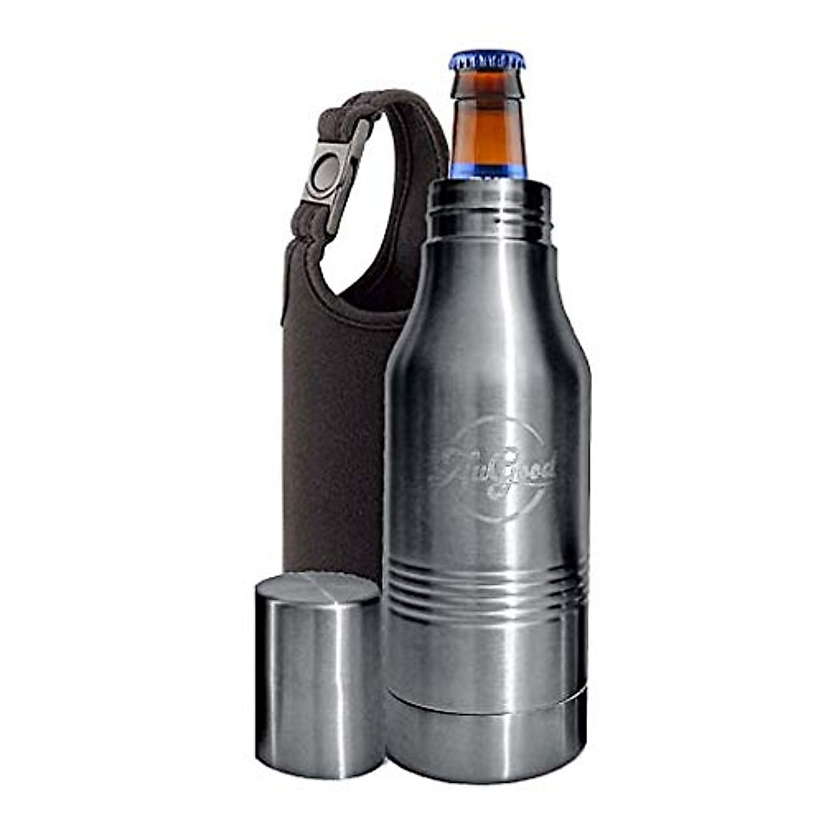 AUGood Beer Bottle Cooler: Stainless Steel Double Wall Bottle Insulator with Cover/Includes Bottle Opener and fit's long neck and standard neck 12oz bottles