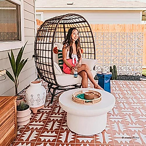 Sunjoy Cuddle Wicker Swivel Lounge, Oversized Indoor Outdoor Egg Chair with 4 Cushions for Patio, Backyard, Living Room, Brown