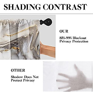 Tayney Marble Kitchen Curtains White Grey Gold Window Curtains and Valances Set 36 Inch, Abstract Texture Art Short Tier Curtain for Kitchen, Modern Luxury Small Kitchen Decor